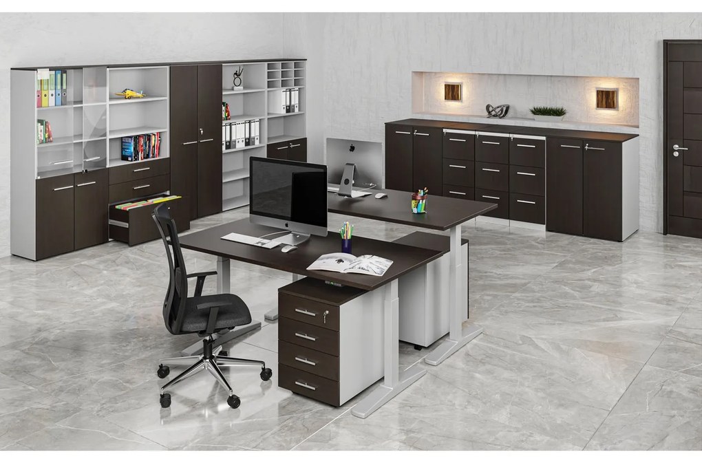 Kancelářská komoda ke stolu PRIMO GRAY, 740 x 600 x 420 mm, šedá/wenge