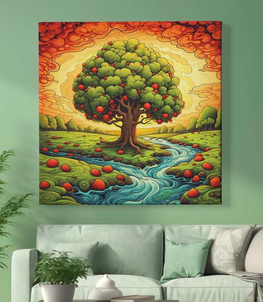 Obraz na plátně - Pohádkový strom života s jablky FeelHappy.cz Velikost obrazu: 140 x 140 cm