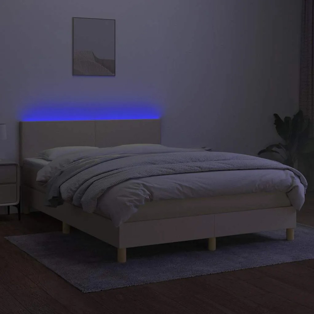 Box spring postel s matrací a LED krémová 140x190 cm textil 3133554