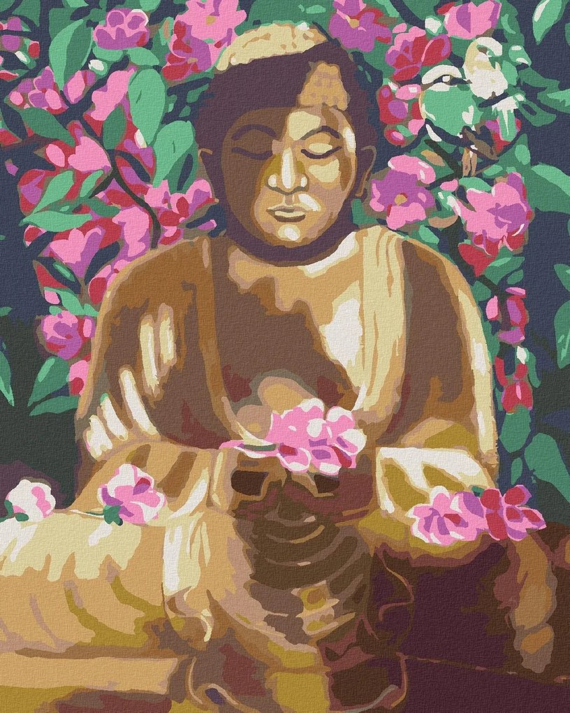 zuty zuty - malování podle čísel - buddha obklopený květinami, 80x100 cm, plátno+rám