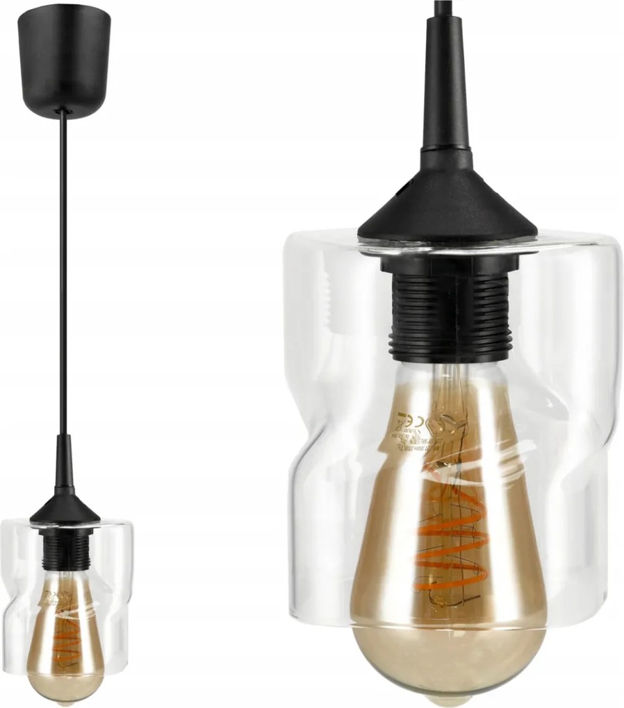 BERGE LED lustr závěsné stropní svítidlo E27 průhledný skleněný čtverec