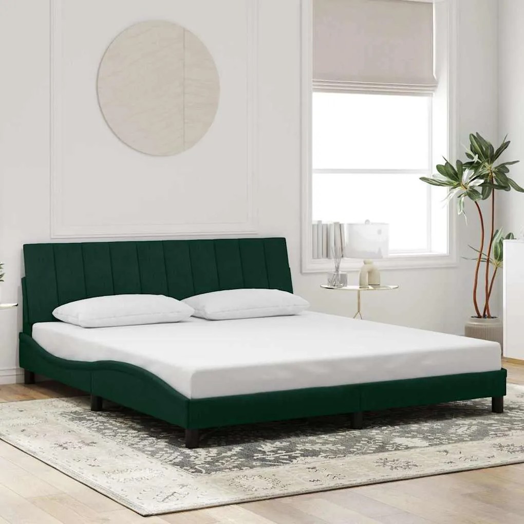 Rám postele s LED osvětlením bez matrace Hanko tmavě zelený 180 x 200 cm samet 3213796