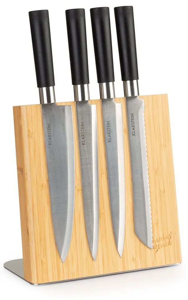 Stojan na nože, šikmý, magnetický, na 4-6 nožů, bambus, nerezová ocel