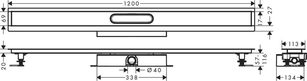 Hansgrohe uBox universal, úplná sada pro plochou instalaci - 1200 pro vrchní sady sprchových žlabů, HAN-56021180