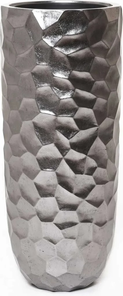 Luxusní květináč AMOLAR, sklolaminát, horní průměr 41 cm x výška 95 cm, stříbrný