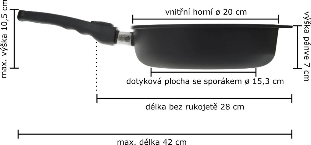 AMT Titanová pánev ø 20 cm x 7 cm s odnímatelnou rukojetí a poklicí