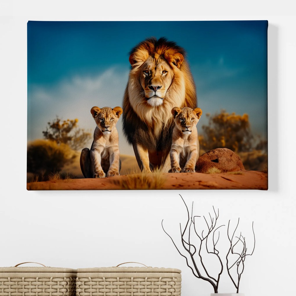 Obraz na plátně - Lví rodina se vyhřívá na slunci FeelHappy.cz Velikost obrazu: 120 x 80 cm