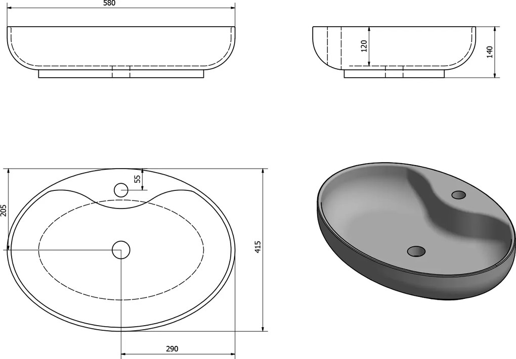 Sapho Mariana AR483 umyvadlo 57 x 14,5 x 41 cm