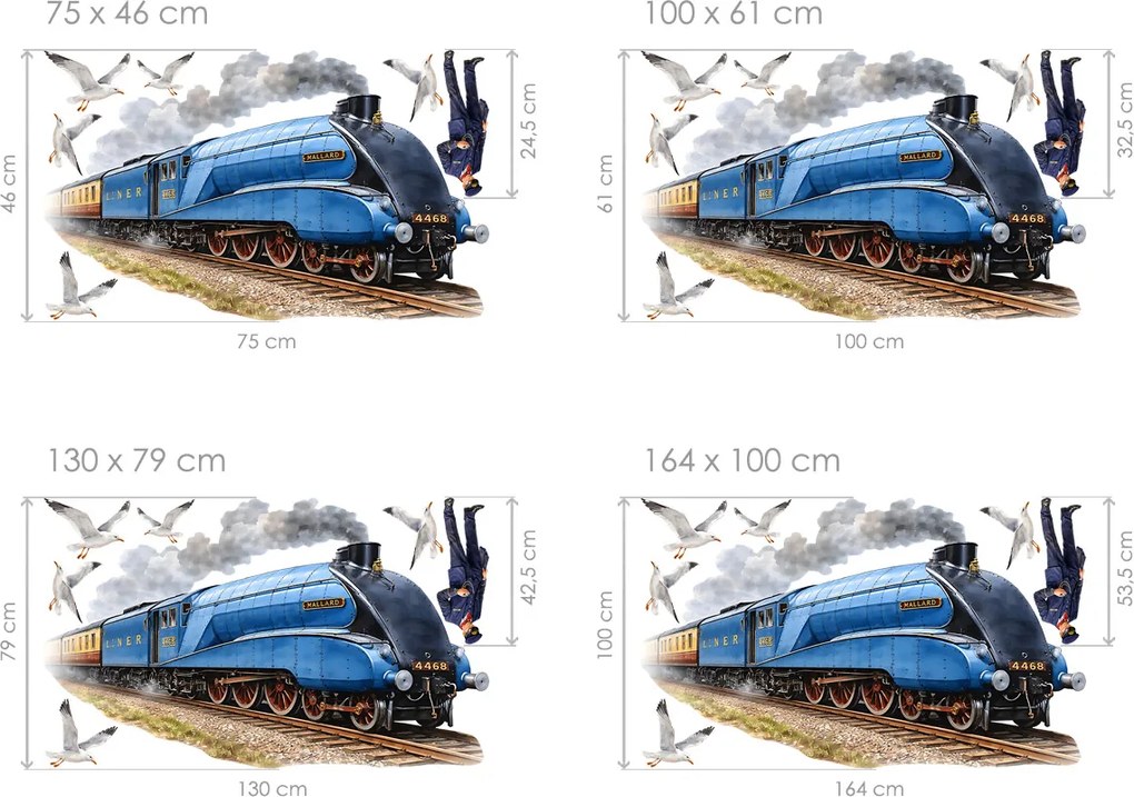Vlak Mallard textilní přelepitelné samolepky na zeď arch 100 x 61 cm