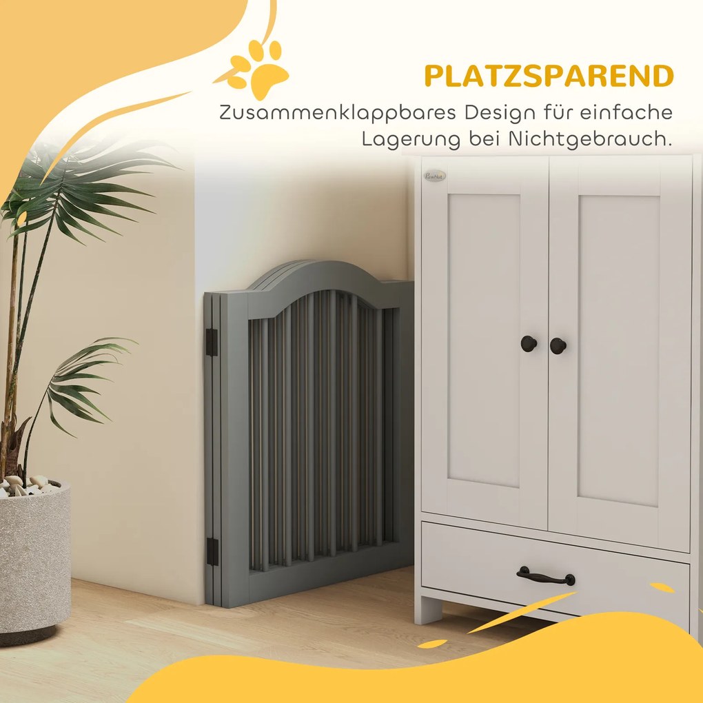 PawHut 3-dílný ohradník pro psy, 154,5 x 61 cm Skládací ohradník pro psy s dvířky, 2 podpěrné nohy Světle šedá barva
