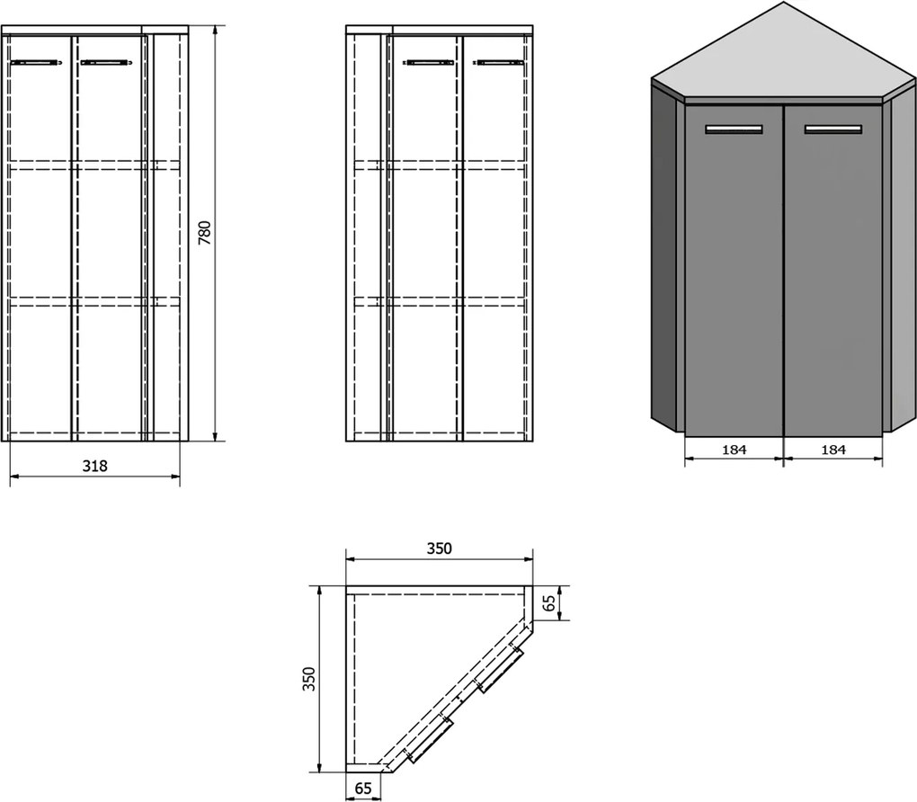 Aqualine Keramia Fresh koupelnová doplňková skříňka rohová 35 x 78 x 35 cm dub platin 50323