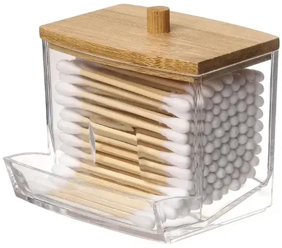 Zásobník na vatové tyčinky s bambusovým víčkem