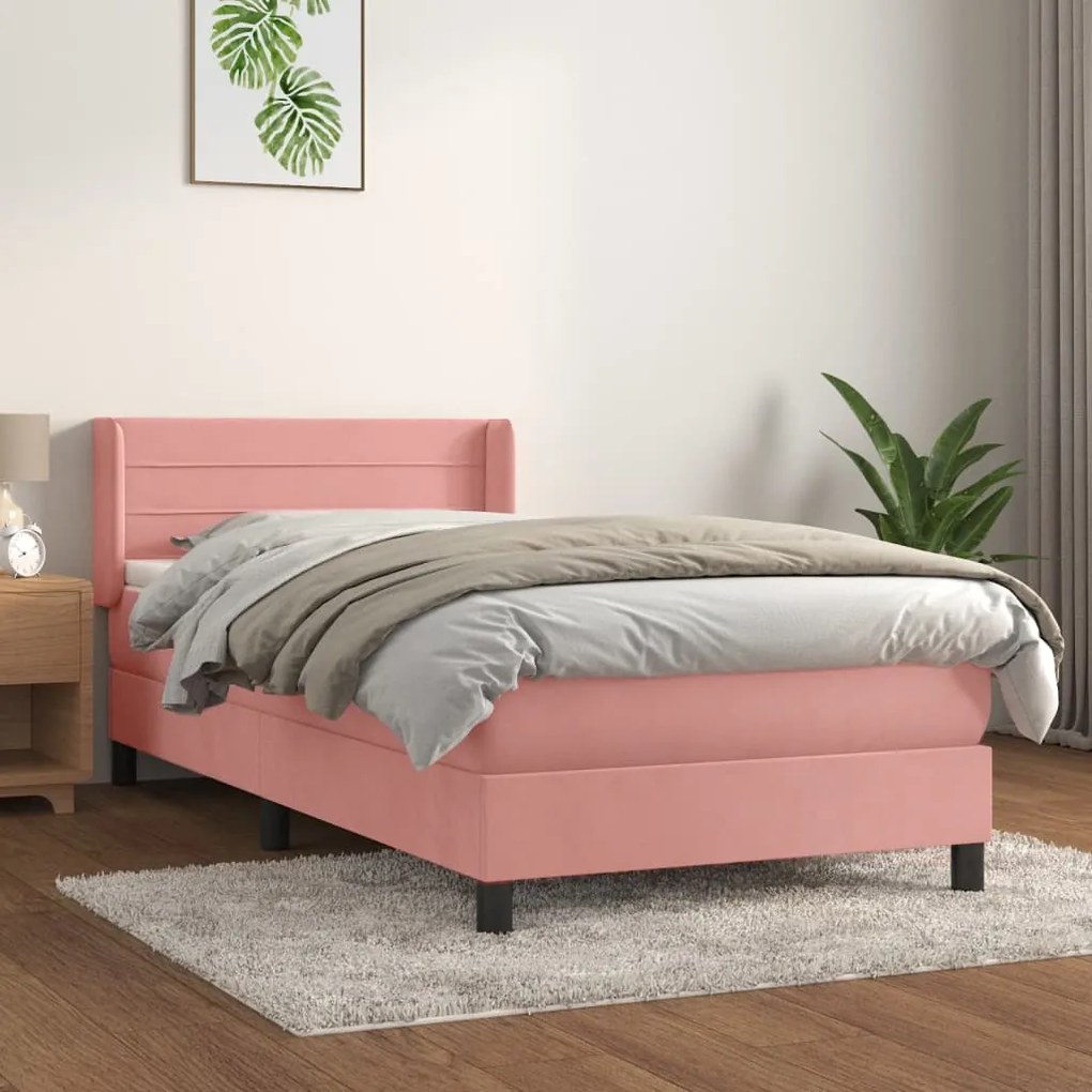 Box spring postel s matrací růžová 90x190 cm samet 3130996
