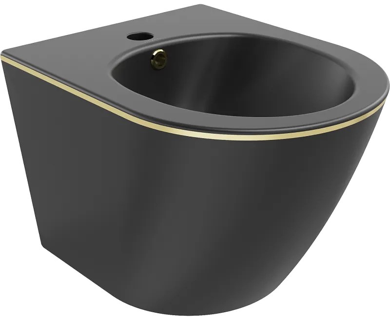 Mexen Lena, závěsný bidet 480x370x325 mm, černá matná - zlatý okraj, 35224875