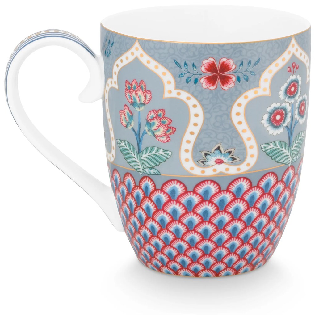 Pip Studio Flower Festival hrnek XL 440ml, červeno-modrý (hrnek z tenkostěnného porcelánu)