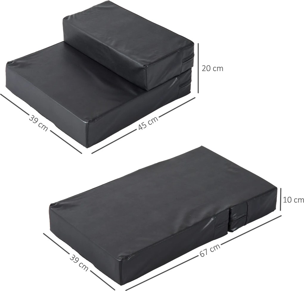 Schodiště PawHut pro psy a kočky, skládací, 2 stupně, černé, D45xŠ39xV20cm, praktická podložka pro snadné lezení | Aosom.de