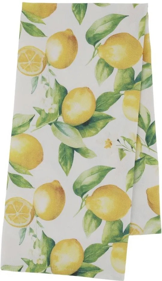 Bílá bavlněná utěrka s citróny Aix Limone Blossom - 50*70 cm