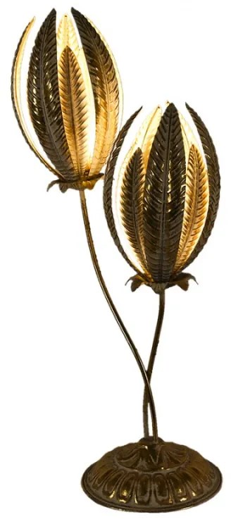 Zlatá dekorativní kovová stolní lampa s květy Frederic – 42x27x88 cm