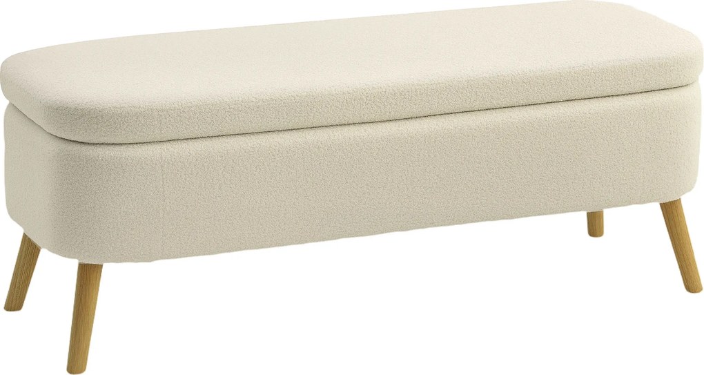 HOMCOM Úložná lavice, sedací lavice s úložným prostorem 65 l, materiál teddy-fleece, kaučukové dřevo, 120 x 42 x 45 cm, béžová