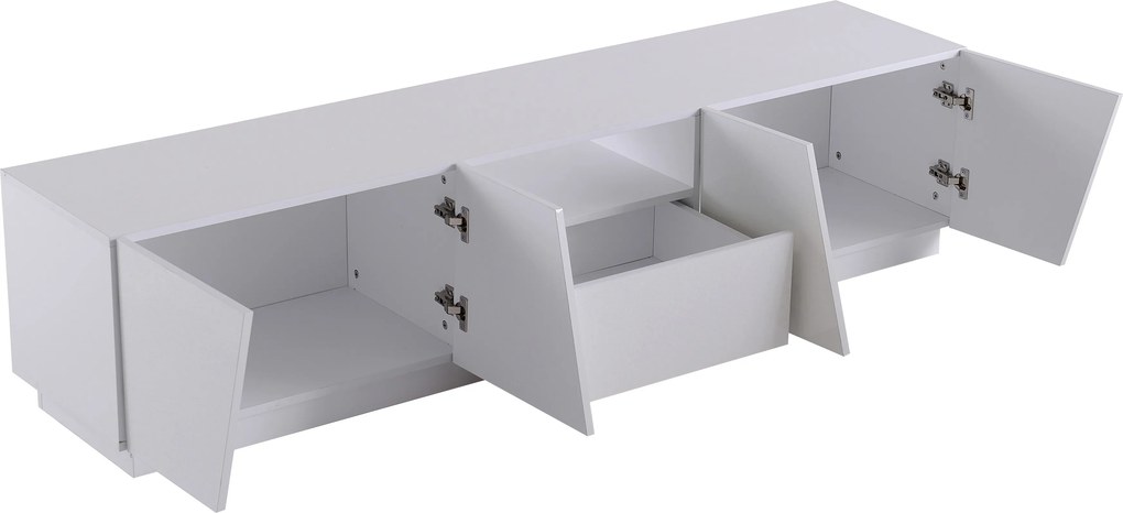 GL Store TV stolek 170 cm s lesklými dvířky, bílý