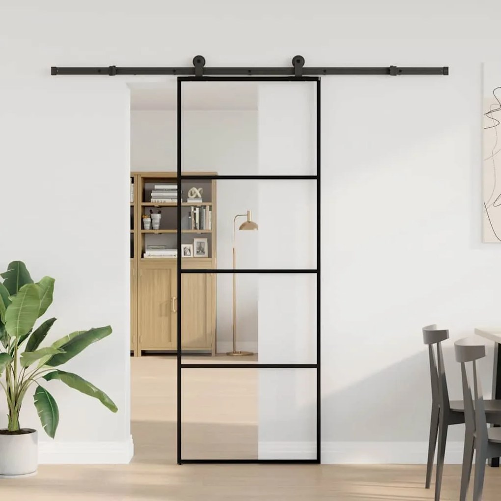 Posuvné dveře s kováním 76x205 cm ESG sklo a hliník 3332863