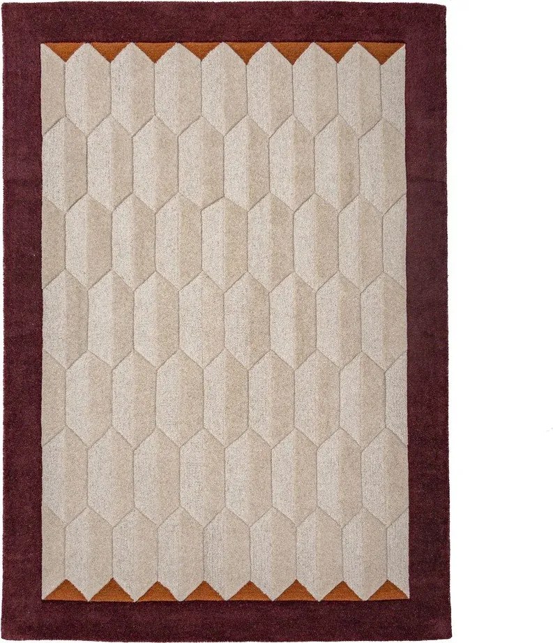 Vínový/v přírodní barvě ručně tkaný vlněný koberec 120x170 cm Apex Border Wool – Flair Rugs
