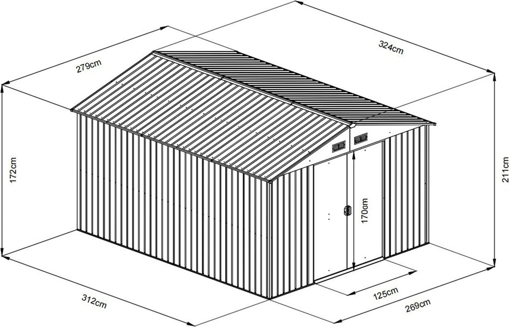 Fieldmann FZDO 1009 Zahradní domek rozměry: 312 x 269 x 211 cm   plocha domku: 9m2, 0,6mm silný plech rámu (0,3mm opláštění) odolná pozinkovaná