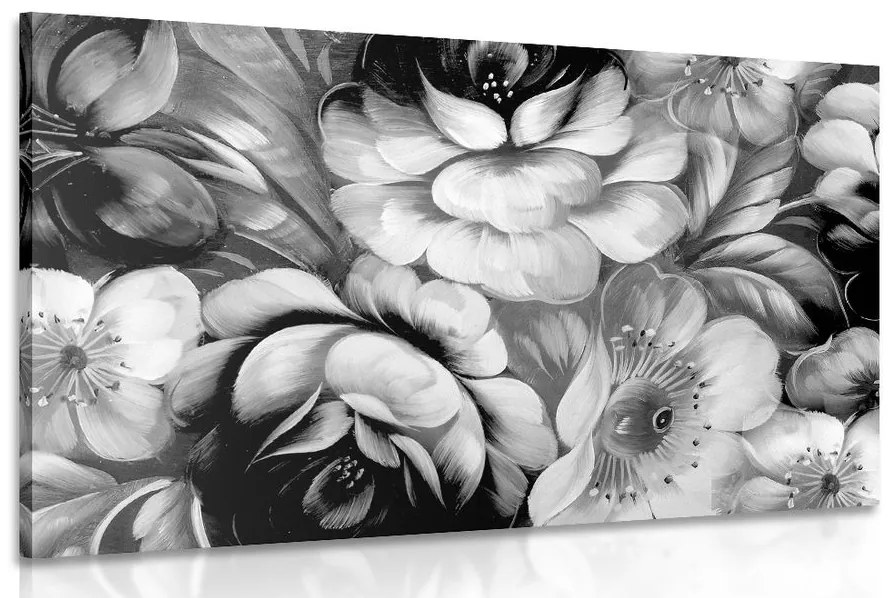 Obraz impresionistický svět květin v černobílém provedení