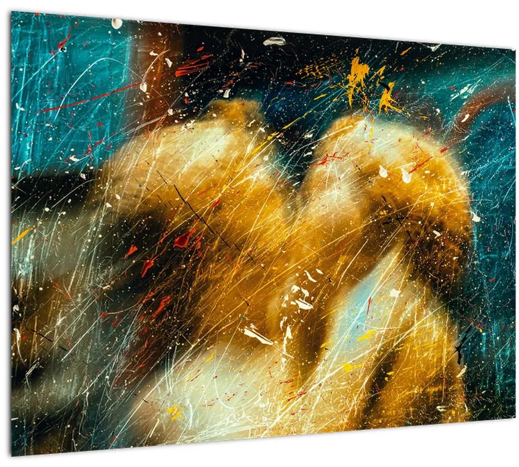 Skleněný obraz - Líbající se andělé (70x50 cm)
