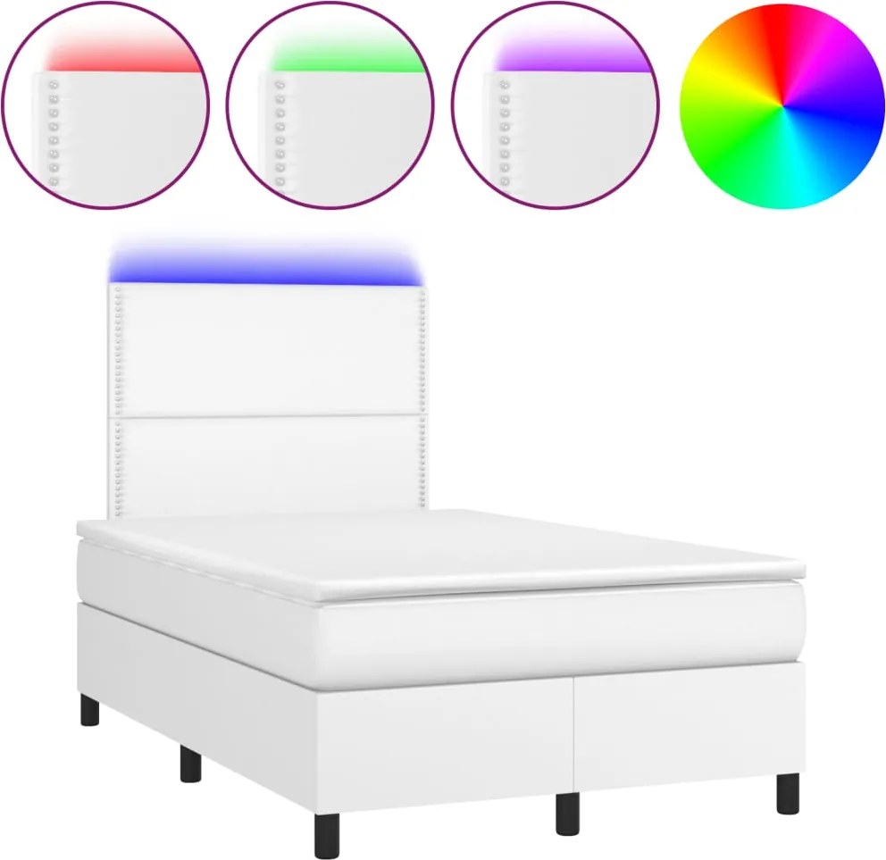 Box spring postel s matrací a LED bílá 120 x 190 cm umělá kůže 3270288