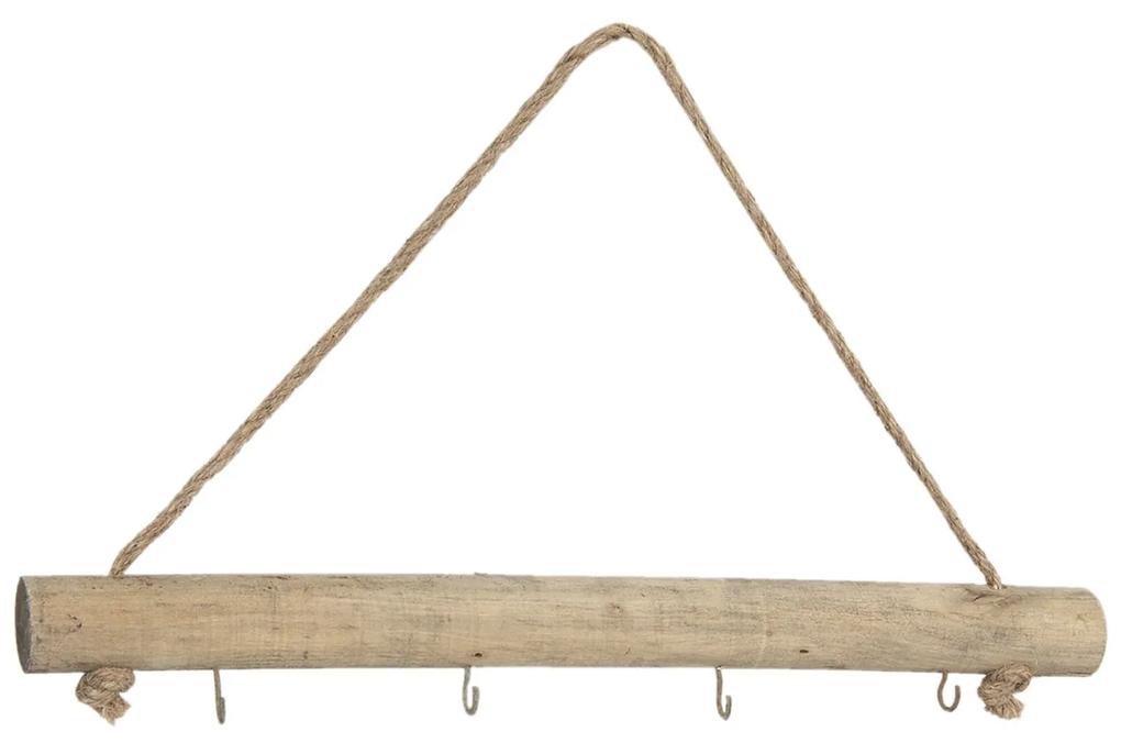 Dřevěný závěsný nástěnný věšák s háčky - 50*4 cm