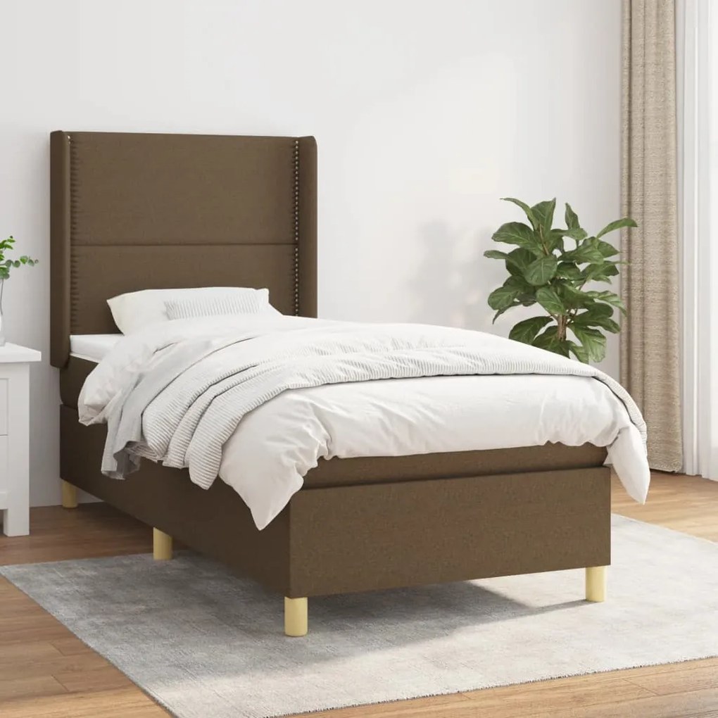 Box spring postel s matrací tmavě hnědá 90x190 cm textil