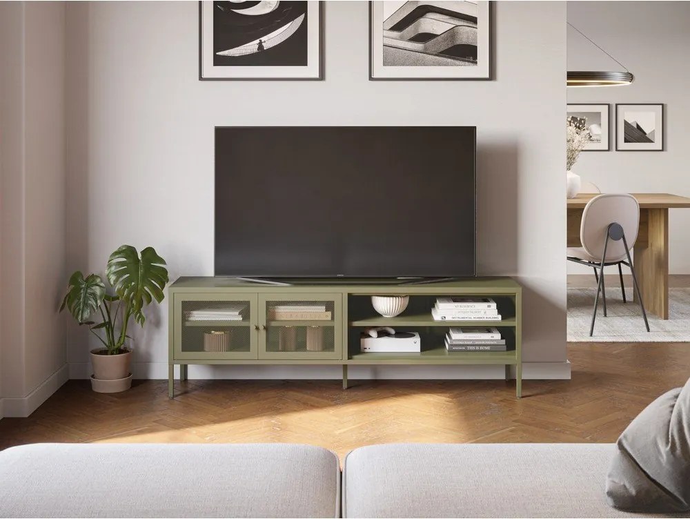 Zelený kovový TV stolek 160x50x35 cm Fayna – Marckeric