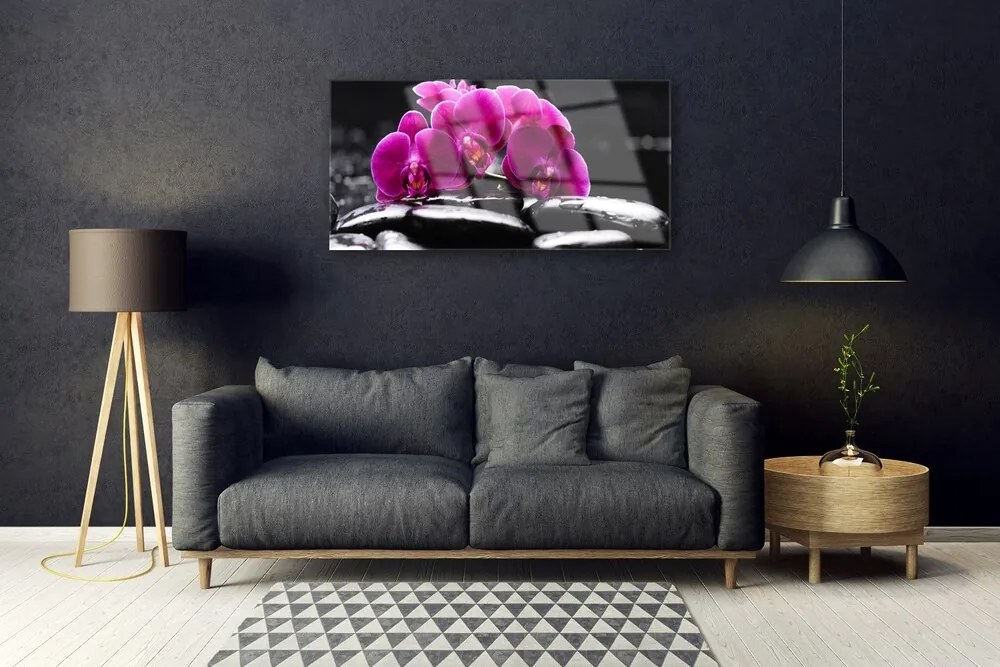Obraz na skle Kameny Zen Orchidej Lázně 125x50 cm