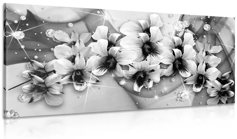 Obraz černobílé květiny na abstraktním pozadí Varianta: 100x50