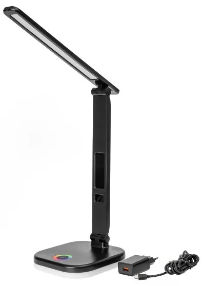 LED RGBW Stm. lampa s bezdr. nab., displejem, USB portem 6W/5V 3000-6500K černá