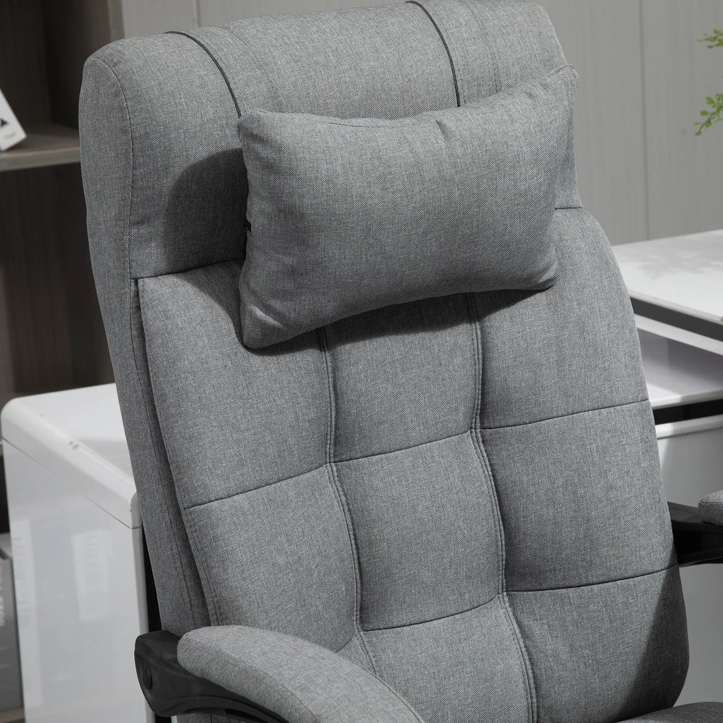 Kancelářská židle Vinsetto s polštářem pod hlavu a područkami, výškově nastavitelná otočná židle s podnožkou, lněná, ergonomická, 66 x 70 x 116-124 cm
