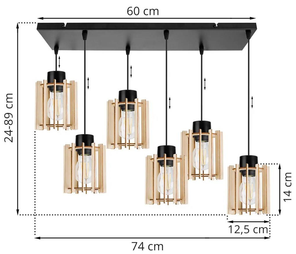 Závěsné svítidlo TIMBER 7, 6x dřevěné stínítko