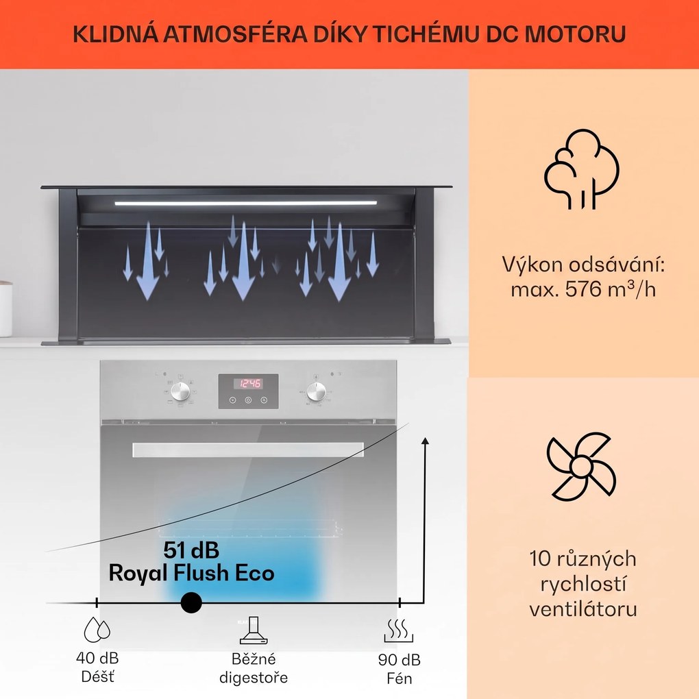 Klarstein Royal Flush Eco, digestoř, 90 cm, 714 m³/h, A+