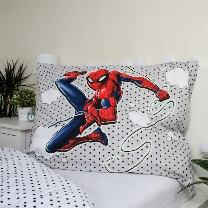 Bavlněné dětské licenční povlečení svítící ve tmě Spiderman 140x200cm / 70x90cm bílé