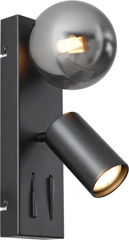 Moderní nástěnné svítidlo černé 2-světelné naklápěcí s portem USB-C - Lesly