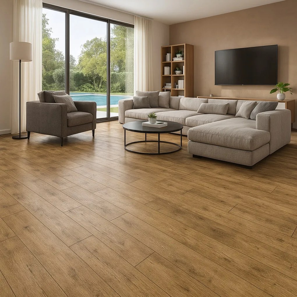 PVC podlaha - lino Texalino Supreme 7801 Valley Oak, na mieru, šíře 5m, hnedá, filc, chodba / predsieň, Beauflor