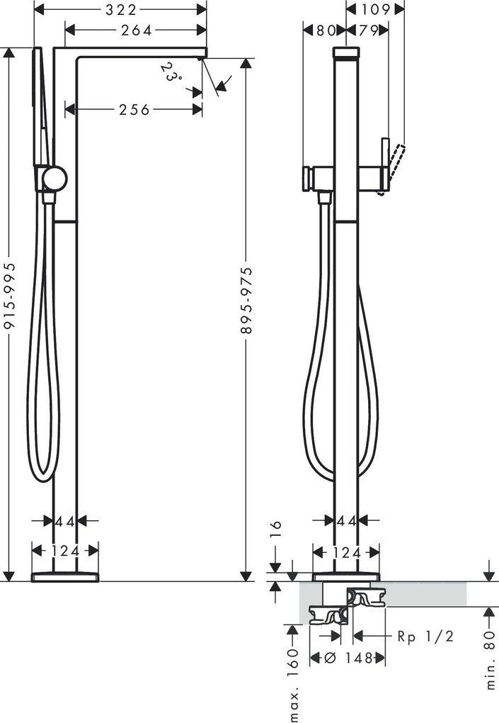 Hansgrohe Tecturis E, páková vanová volně stojící baterie na podlahu, kartáčovaný bronz, HAN-73445140