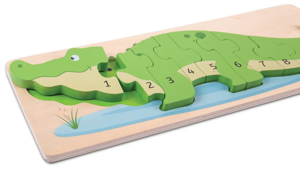 Bigjigs Toys Vkládací puzzle krokodýl s čísly