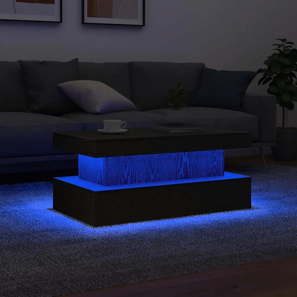 Konferenční stolek s LED světly Dub černý 90x50x40 cm
