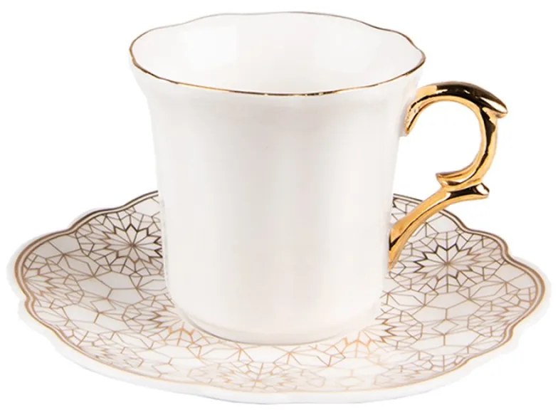 Bílý porcelánový šálek se vzorovaným podšálkem Tasse – 95 ml