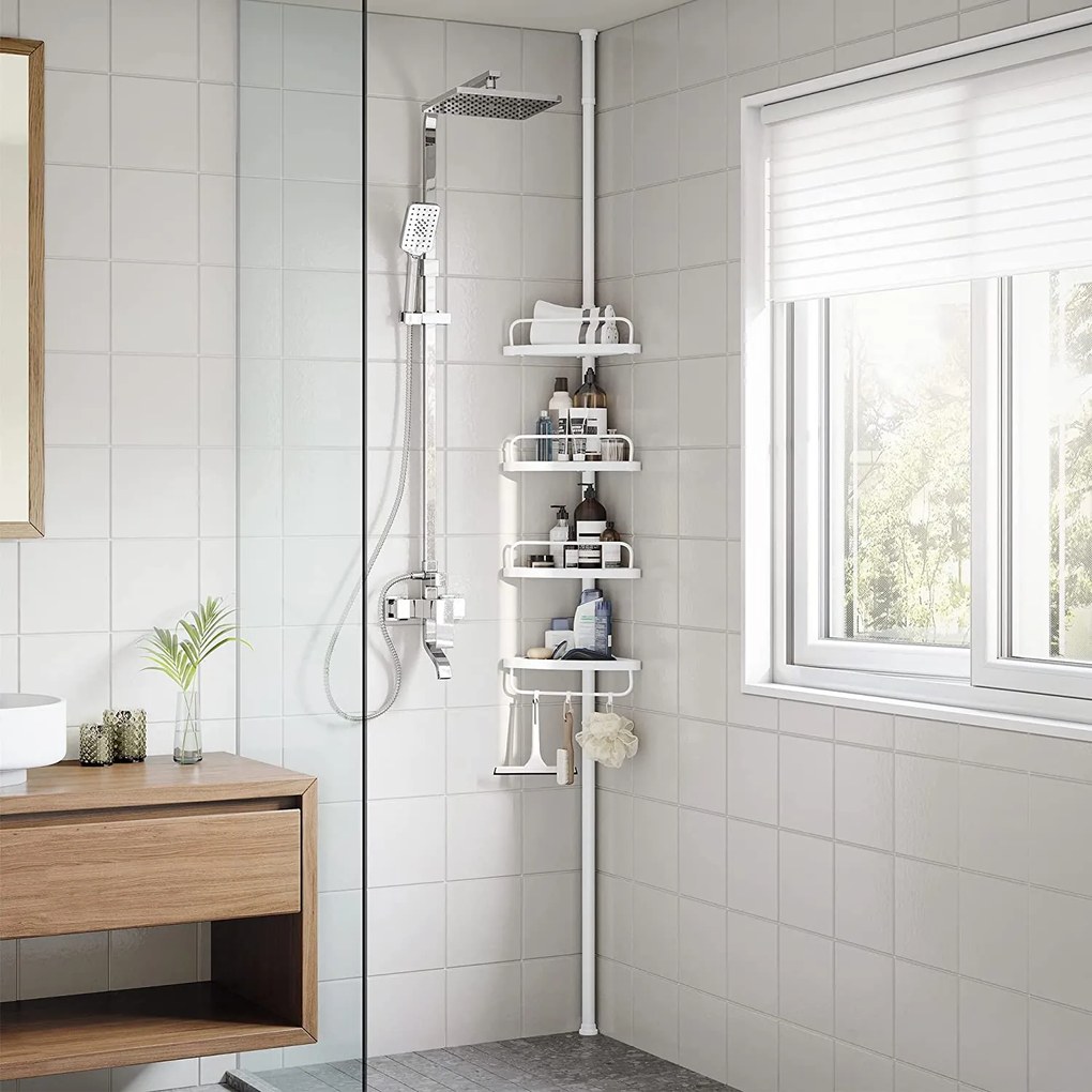 Nastavitelný teleskopický koupelnový rohový regál, 85-305 cm