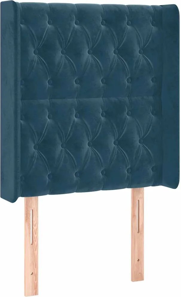 Čelo postele s LED tmavě modré 83 x 16 x 118/128 cm samet 3124418