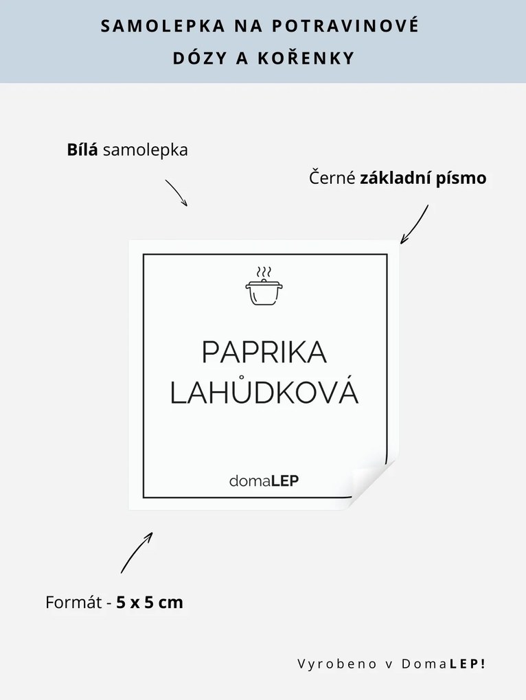 Samolepka na kořenky PAPRIKA LAHŮDKOVÁ bílá 5 × 5 cm základní písmo