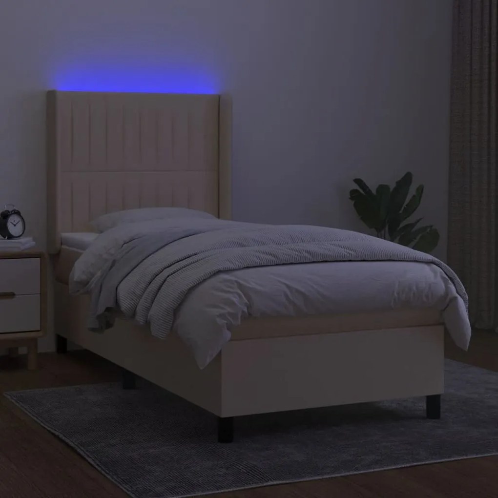 Box spring postel s matrací a LED krémová 90x200 cm textil 3138450